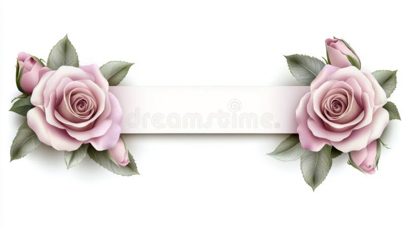Elegant Pink Roses Frame a Blank White Banner Stock Illustration ...