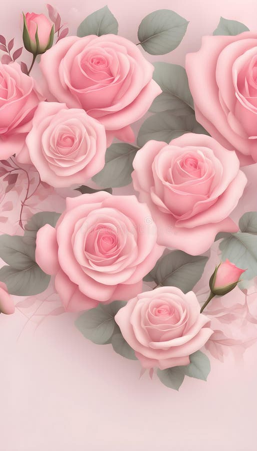 Elegant Pink Roses on Pastel Background Stock Illustration ...