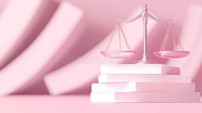 Elegant Pink Scales of Justice on Stacked Books Stock Image - Image of ...