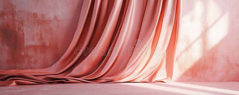 Elegant Pink Silk Drapery in Sunlight on Textured Wall, Artistic ...