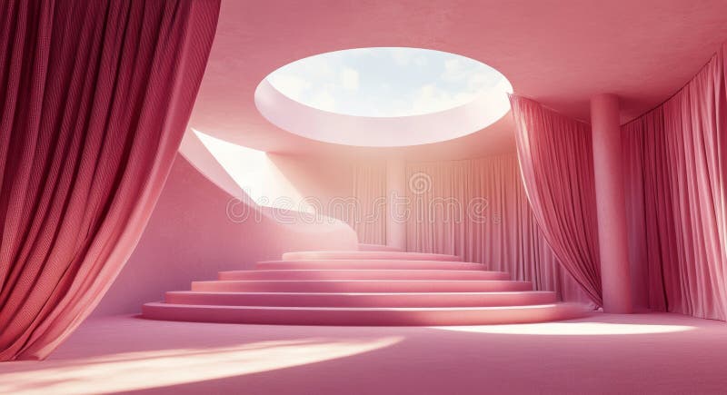 Elegant Pink Stage with Dramatic Lighting and Draped Curtains in a ...