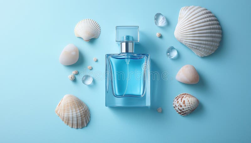 Elegant Placement of Blue Perfume Bottle on Pastel Blue Surface with ...