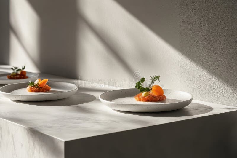 Elegant Plates of Gourmet Food Arranged on a Minimalist Surface with ...