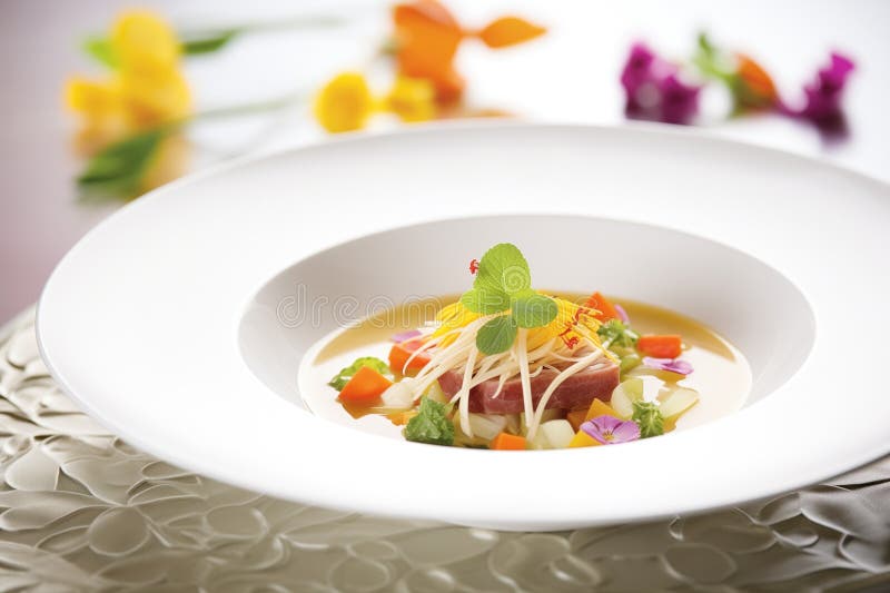 Elegant Plating of Minestrone, Fine Dining Restaurant Setting Stock ...