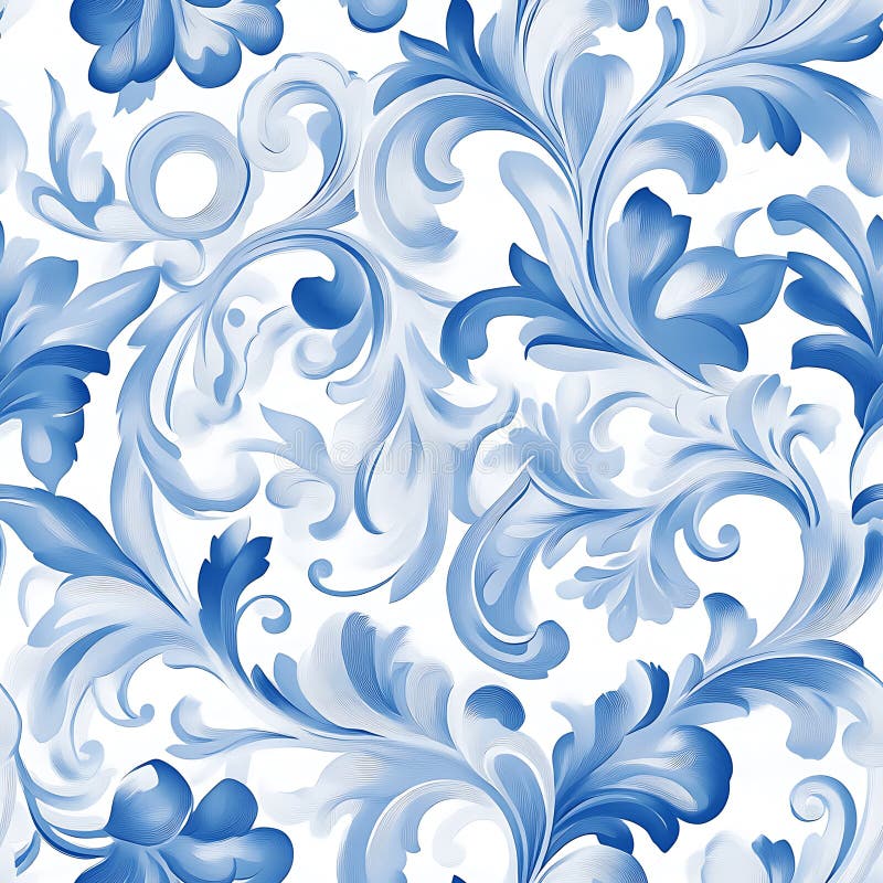 Elegant Porcelain Blue Floral Seamless Pattern with Intricate Design ...