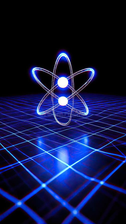 Elegant Portrayal of an Atom with Orbiting Electrons in Glowing Blue ...