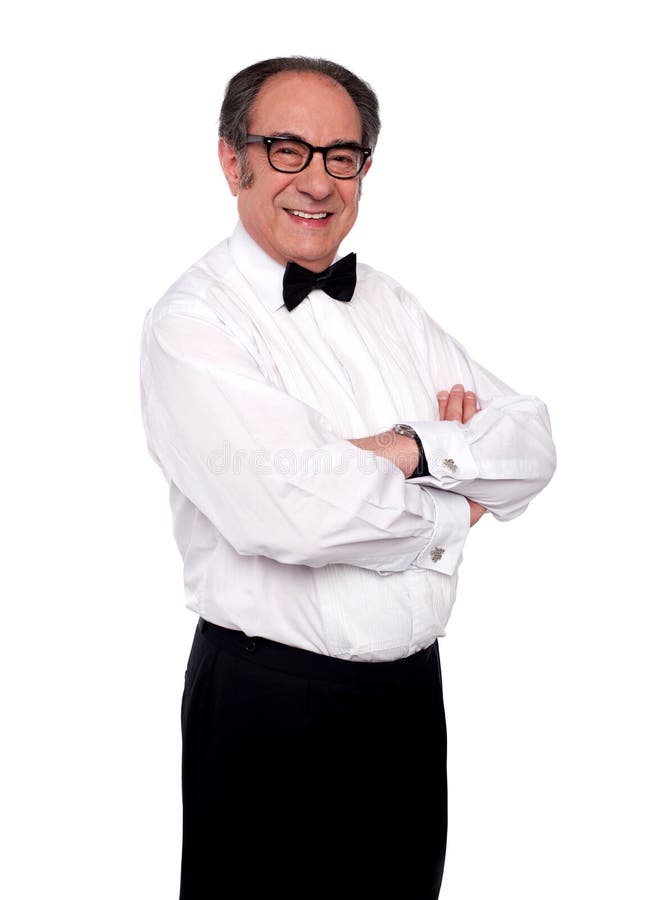 Elegant Positive Old Man with Crossed Arms Stock Image - Image of happy ...