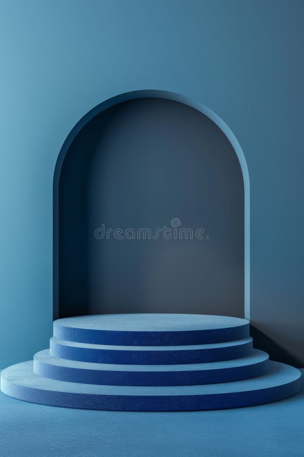 Minimalist Blue Archway with Circular Steps in Modern Interior Design ...