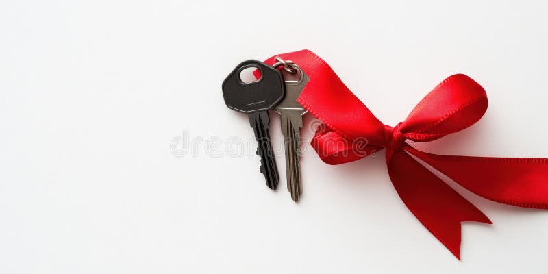 Elegant Presentation of Keys with Red Ribbon on White Background for ...