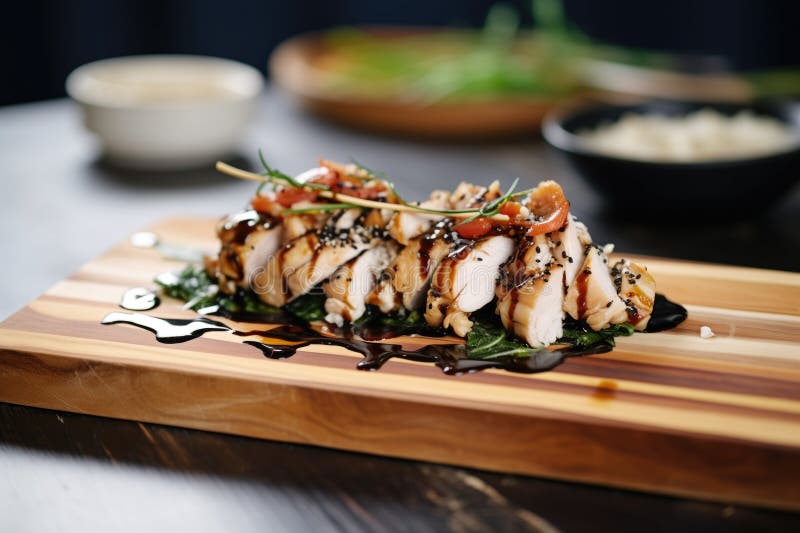 Elegant Presentation of Sliced Stuffed Chicken on a Slate Plate with a ...