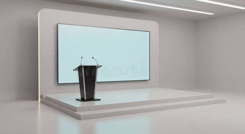 Elegant Presentation Stage with Podium and Screen Ready for Speaker ...
