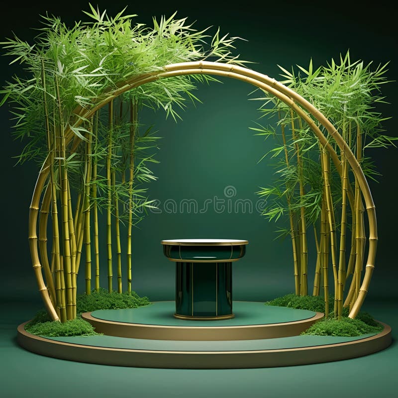 Elegant Presentation Stage Surrounded by Bamboo Decor. Banners Stock ...