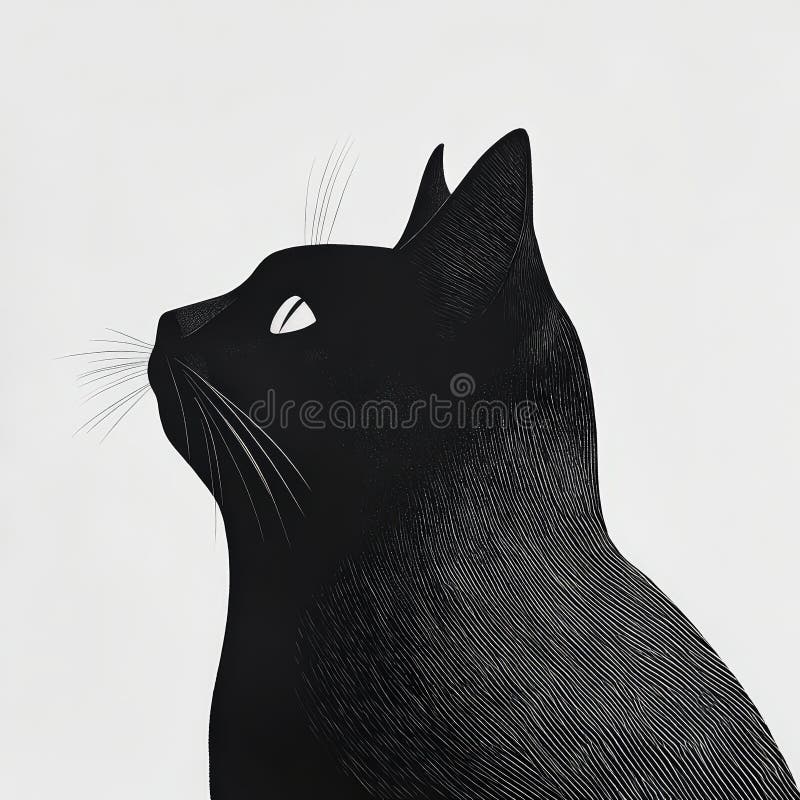 Elegant Profile of a Black Cat with Striking Features and Texture Stock ...