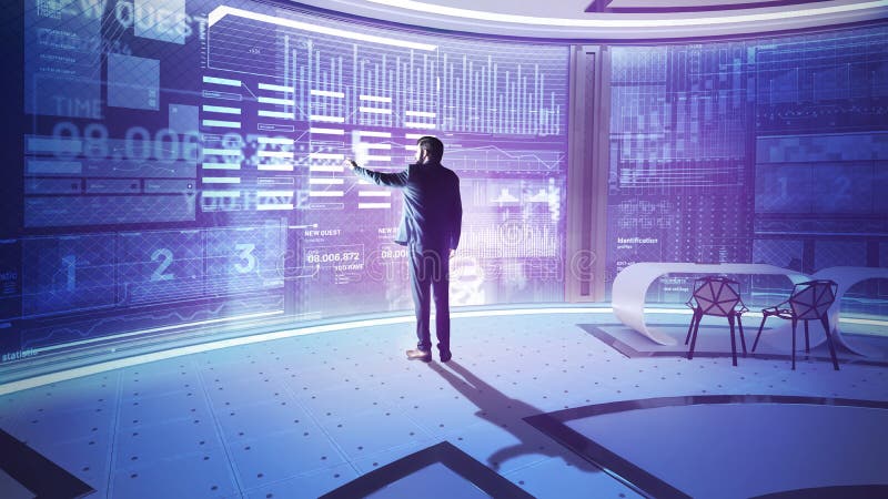 Elegant Programmer Touching Screen while Working with Futuristic ... Elegant Programmer Touching Screen while Working with Futuristic ...