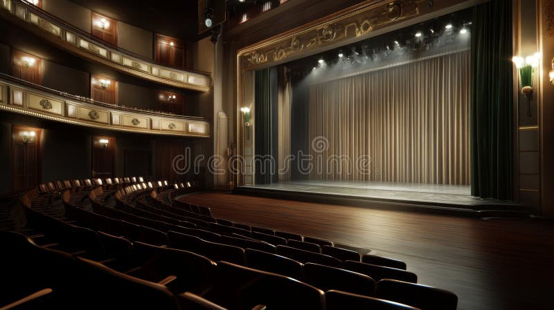 Elegant Proscenium Stage Set for a Theatrical Performance in an Ornate ...