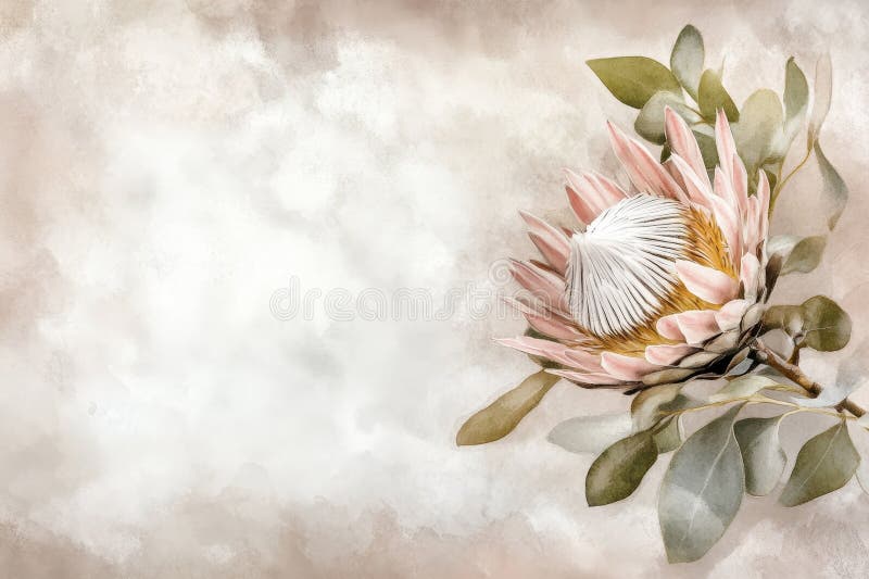 Elegant Protea Flower Watercolor on Textured Background. Stock Image ...