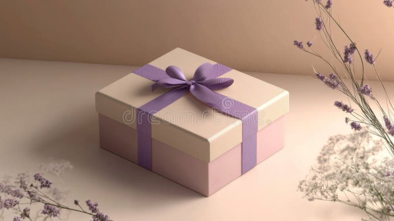 Elegant Purple Gift Box with Lavender Flowers Stock Illustration ...