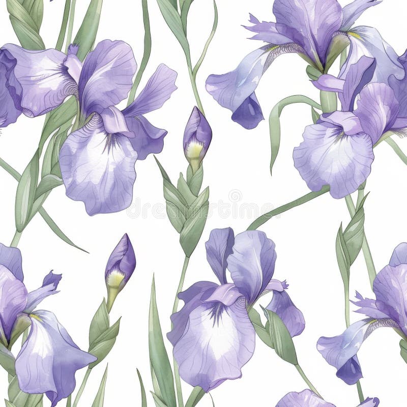 Elegant Purple Iris Flower Seamless Pattern Design Stock Image - Image ...