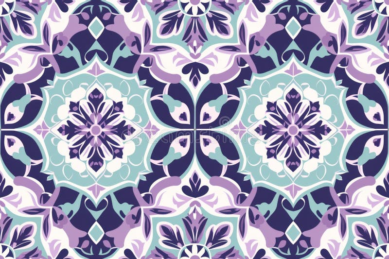 Elegant Purple and Teal Floral Pattern Design. Digital Illustration ...