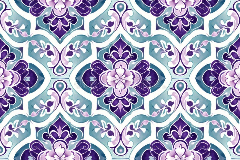 Elegant Purple and Teal Floral Pattern Design. Digital Illustration ...