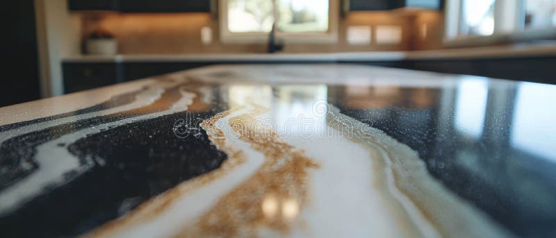 Elegant Quartz Countertop Showcasing Unique Patterns and Smooth Texture in Modern Kitchen Space ...