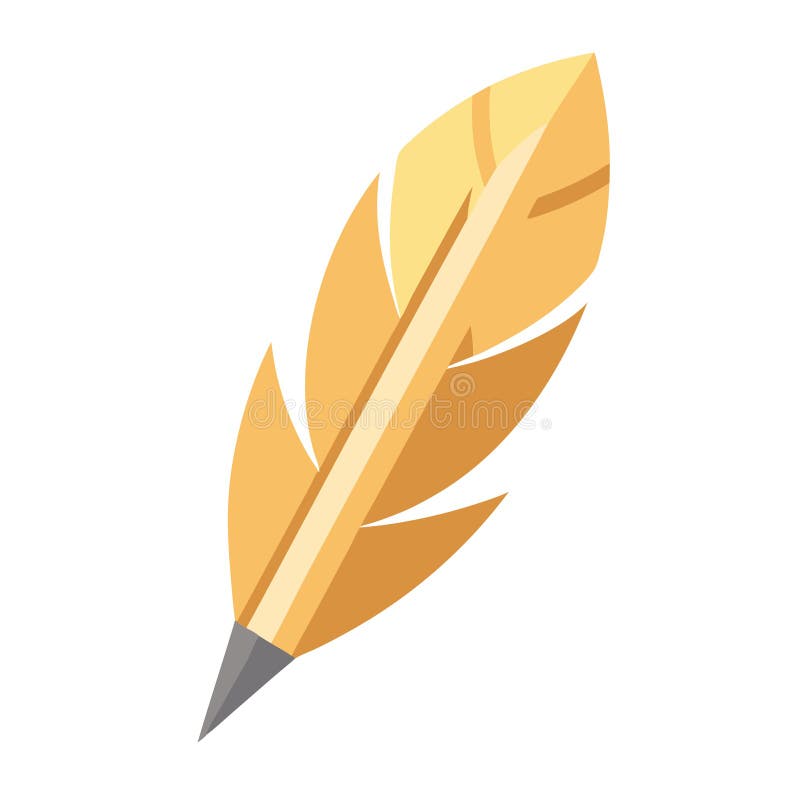 Elegant Quill: Golden Feather for Writing and Artistic Design Element ...