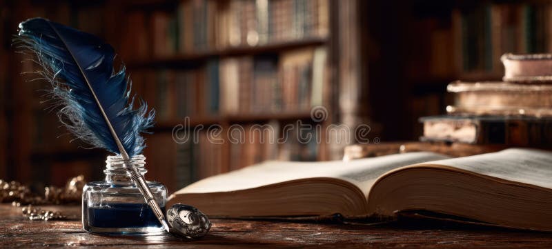 The Elegant Quill and Ink in a Vintage Library Setting. AI Generated ...