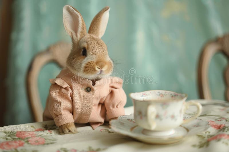 Elegant Rabbit in Suit Enjoying Tea Time Stock Image - Image of sitting ...