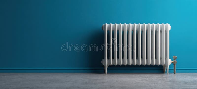 The Elegant Radiator Against a Vivid Blue Wall in a Modern Interior ...