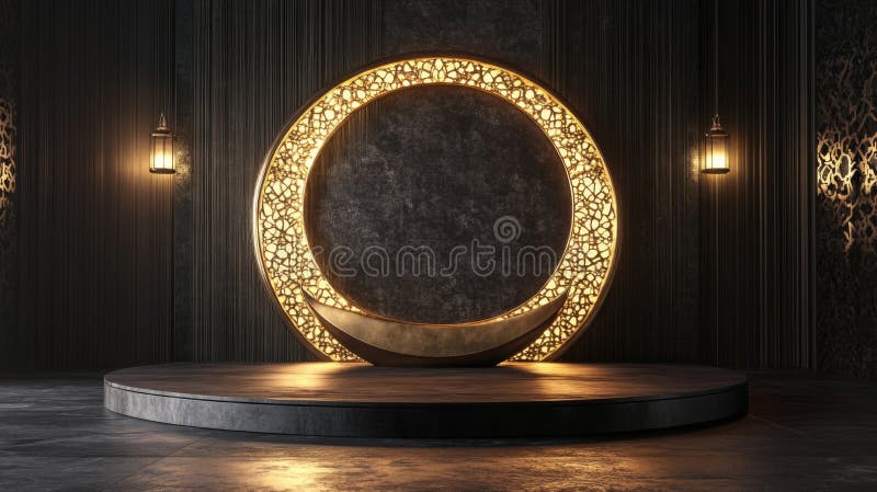 Elegant Ramadan Crescent Moon Display Setting Stock Illustration ...