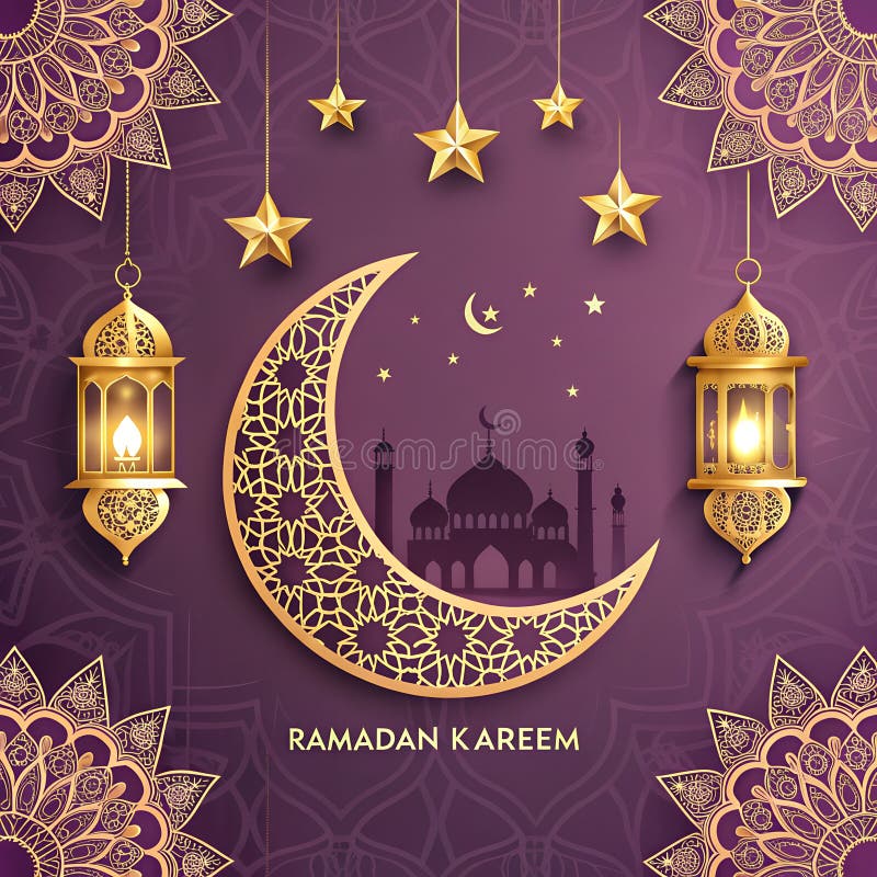 Elegant Ramadan Kareem Background with Gold Lanterns and Mosque Stock ...