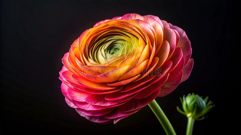 Elegant Ranunculus Flower on Black Background Stock Image - Image of ...