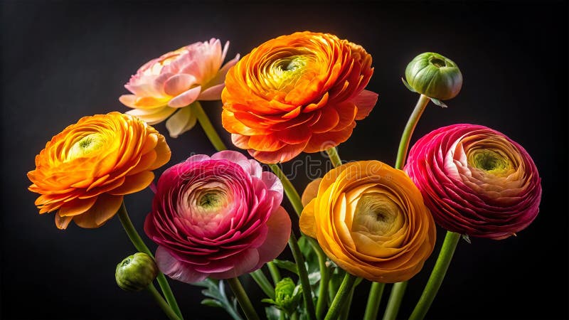 Elegant Ranunculus Flower on Black Background Stock Photo - Image of ...