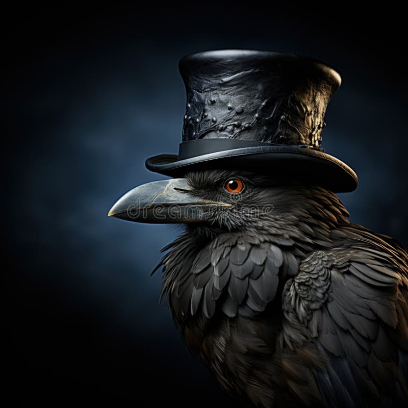 Elegant Raven with Hat in Front of Grey Background Stock Illustration ...