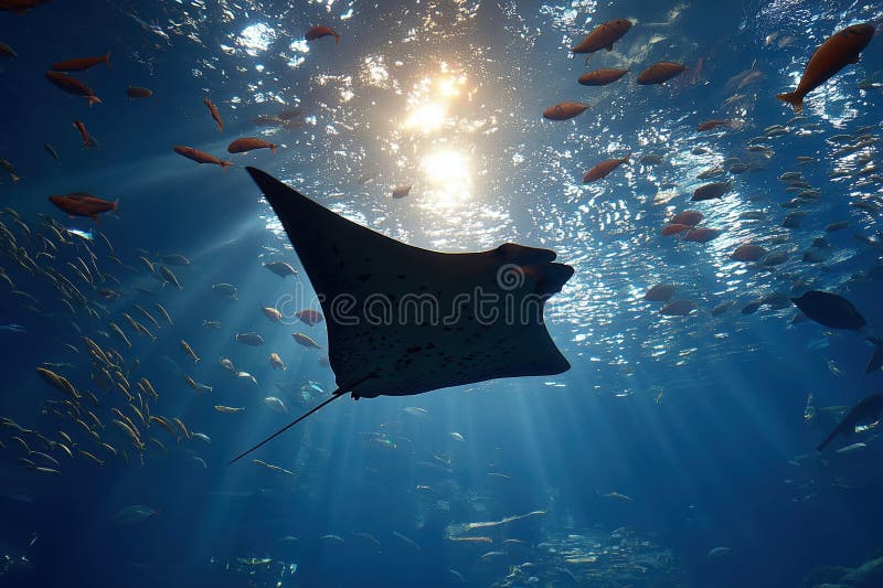 Elegant Ray Beneath Ocean Sunlight Stock Illustration - Illustration of ...