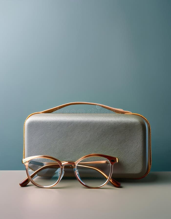 Elegant Reading Glasses Resting beside a Closed Case on a Minimalist ...