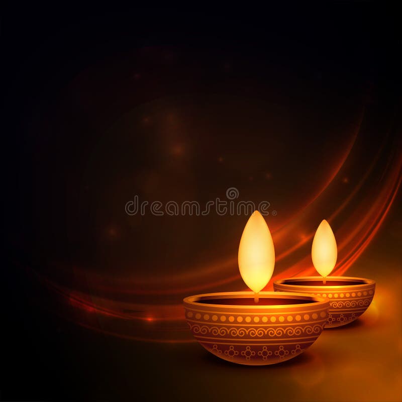 Elegant Realistic Diwali Diya on Glowing Black Background Vector Stock ...