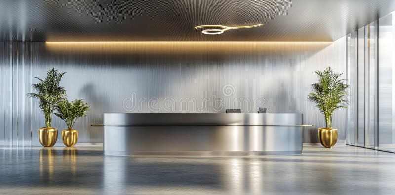Elegant Reception Area in Modern Decor, Highlighted by a Desk with ...