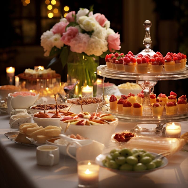 Elegant Reception Buffet Setup with Fine Dining Focus Stock Photo ...