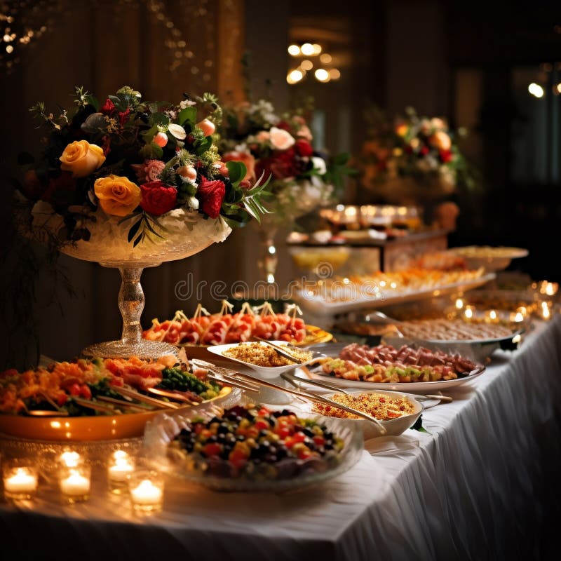 Elegant Reception Buffet Setup with Fine Dining Focus Stock Photo ...
