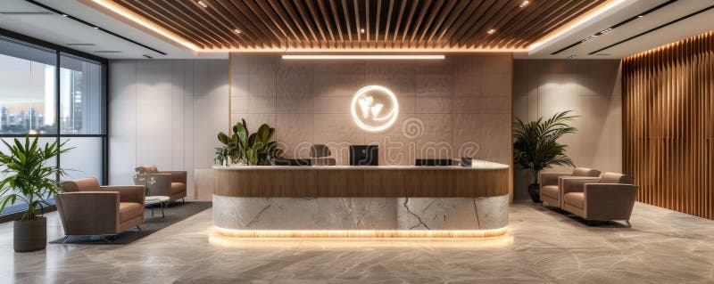 Elegant Reception Desk with a Logo, Marble Accents Stock Illustration ...