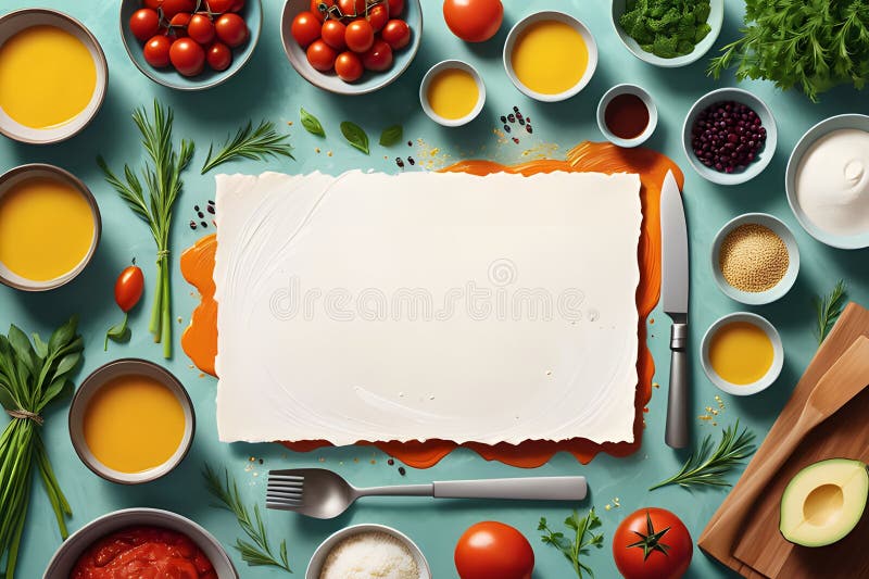 Elegant Recipe Background Featuring an Arrangement of Food with Ample ...