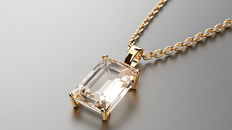 "Elegant Rectangular Diamond Necklace on a Golden Chain Design Stock ...