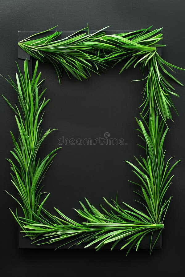 Elegant Rectangular Green Leaves Frame on Black Background for Creative ...