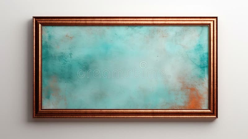 Elegant Rectangular Painting with Copper Frame and Turquoise Accents ...