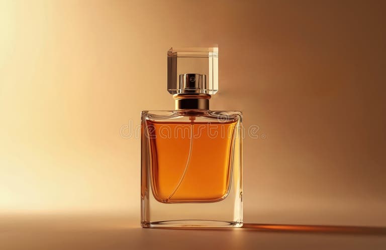Elegant Rectangular Perfume Bottle with Amber Liquid. Clear Glass ...