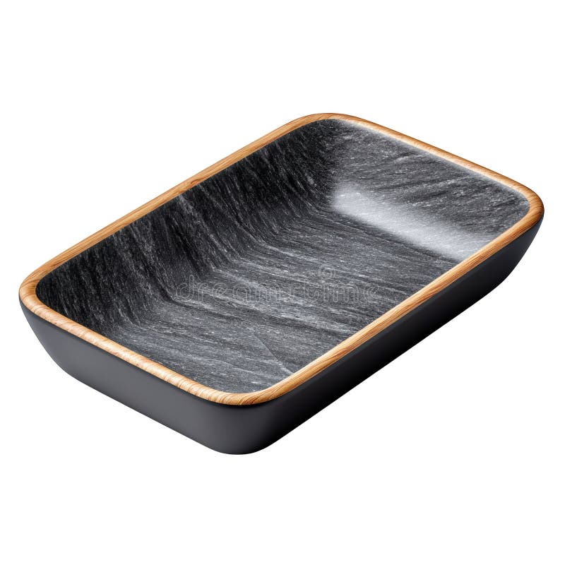 Elegant Rectangular Serving Bowl with Smooth Black Surface and Wooden ...