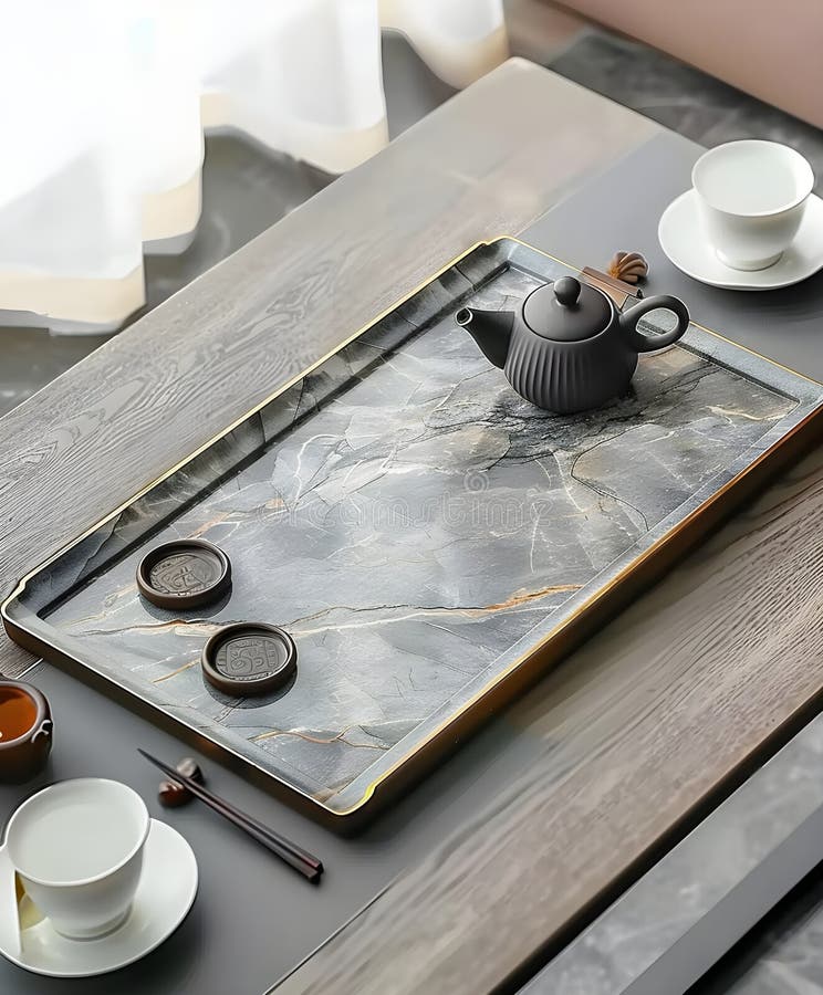 Elegant Rectangular Tray with Chinese Tea Set Generative AI Stock ...