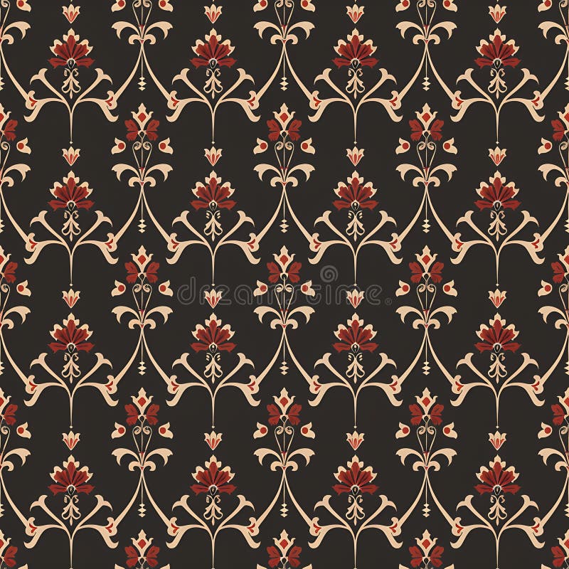 Elegant Red and Beige Floral Pattern on a Dark Background Stock ...