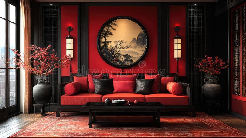 Elegant Red and Black Traditional Asian Decor Stock Photo - Image of ...
